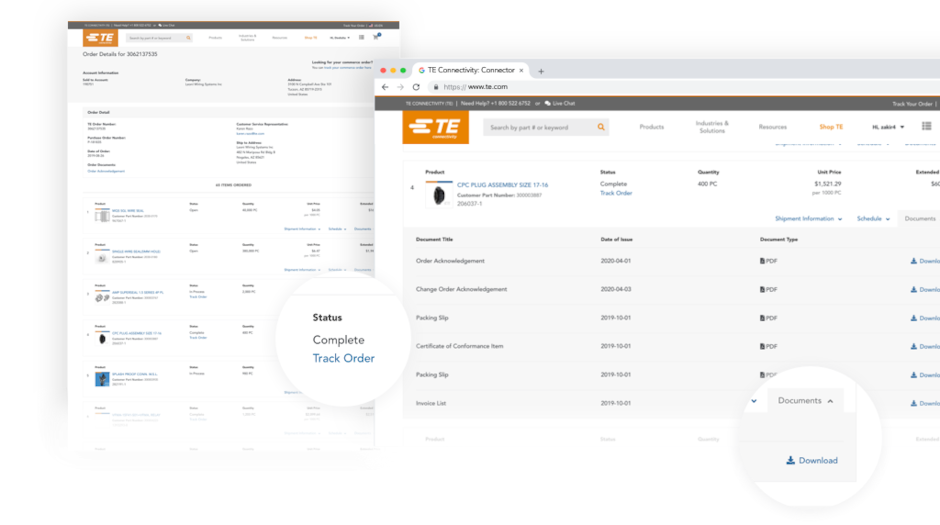 Order Status Functionality | TE Connectivity